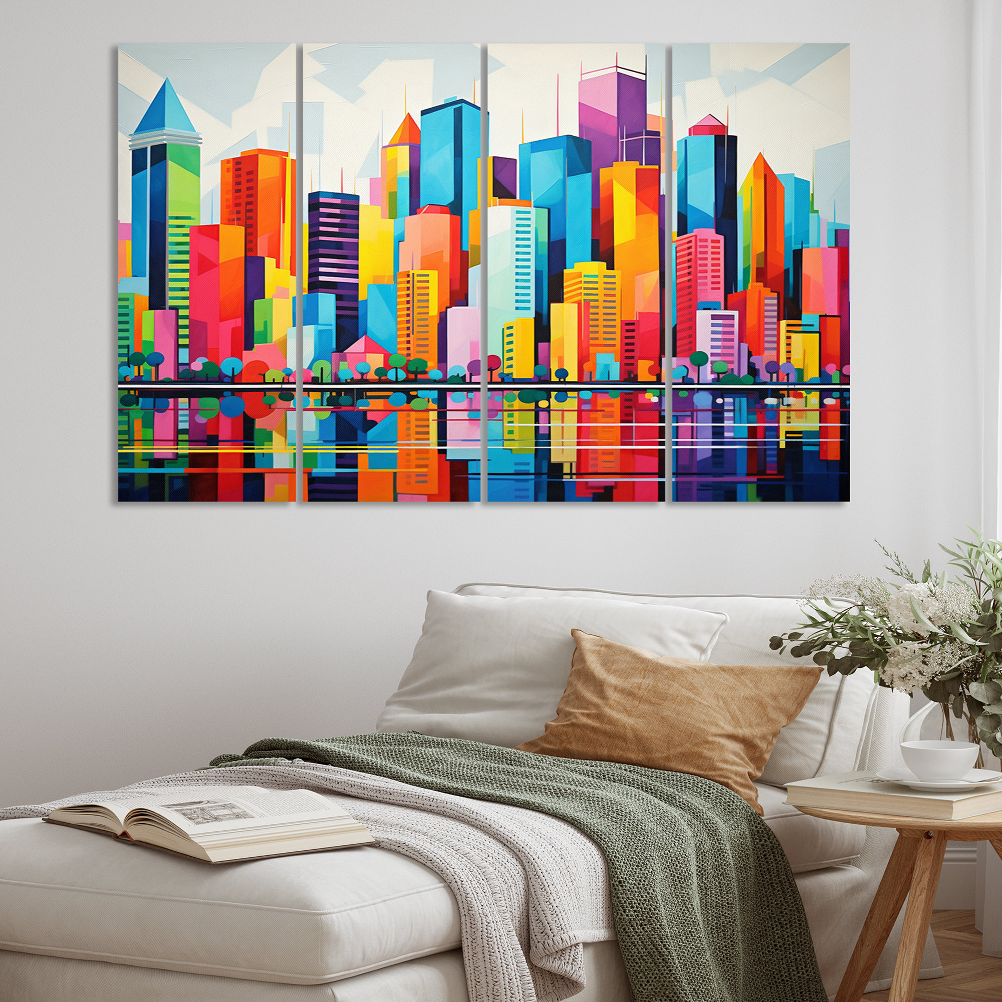 Ebern Designs Pop Art Miami Cityscape II - Cityscapes Canvas Prints - 4 Panels - Wayfair Canada